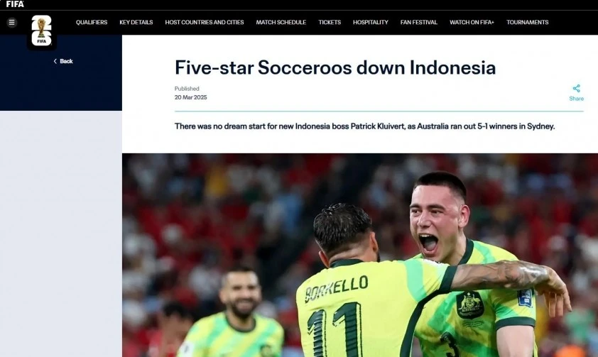 FIFA nhận xét trận thua tan nát của Indonesia trước Australia