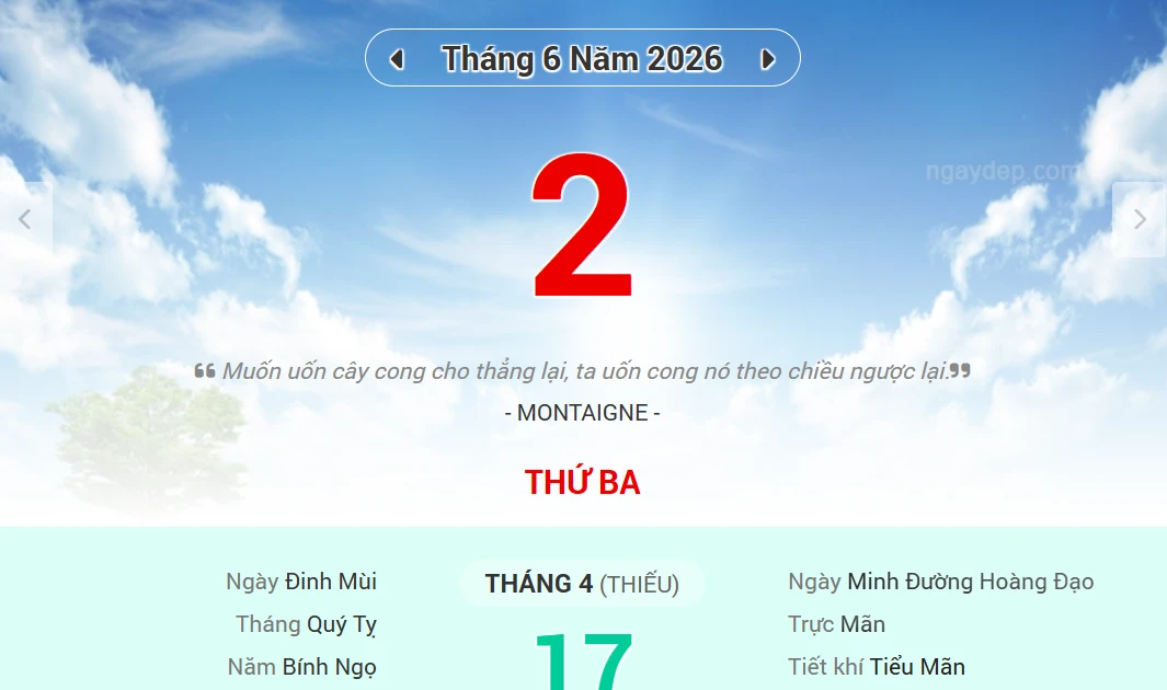 Lịch âm ngày 2/6 - Xem ngày âm lịch chính xác